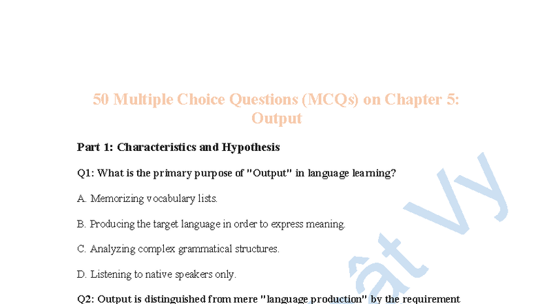 50 MCQs on Chapter 5: Output Characteristics & Hypothesis - Studocu