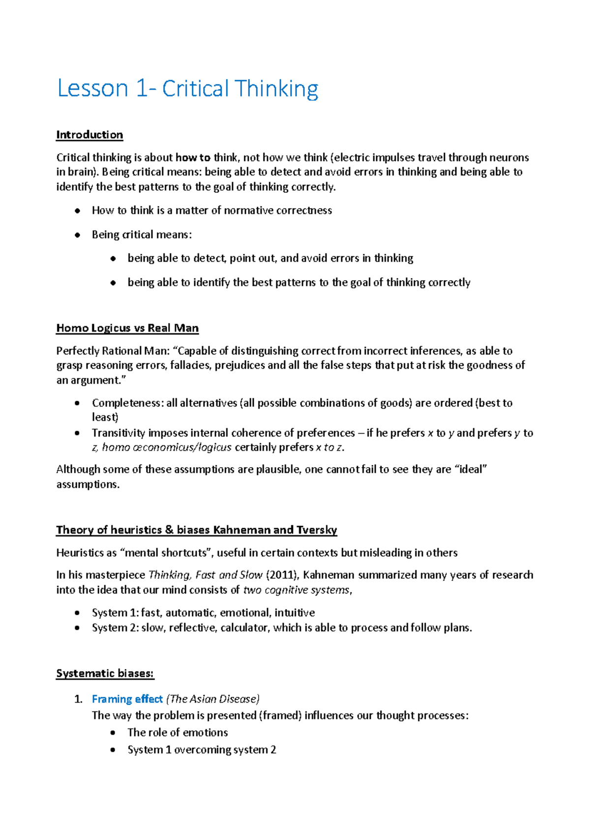 Notes Critical Thinking 1st Partial - Lesson 1- Critical Thinking ...