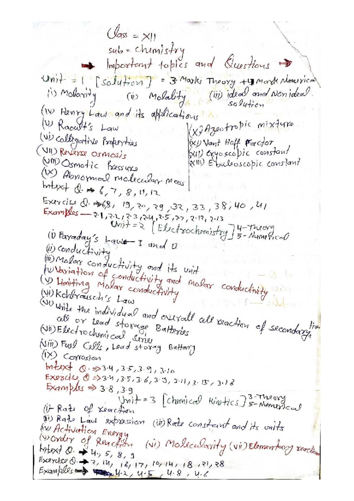 Important Topics & Questions for Class XII Chemistry Board Exam - Studocu