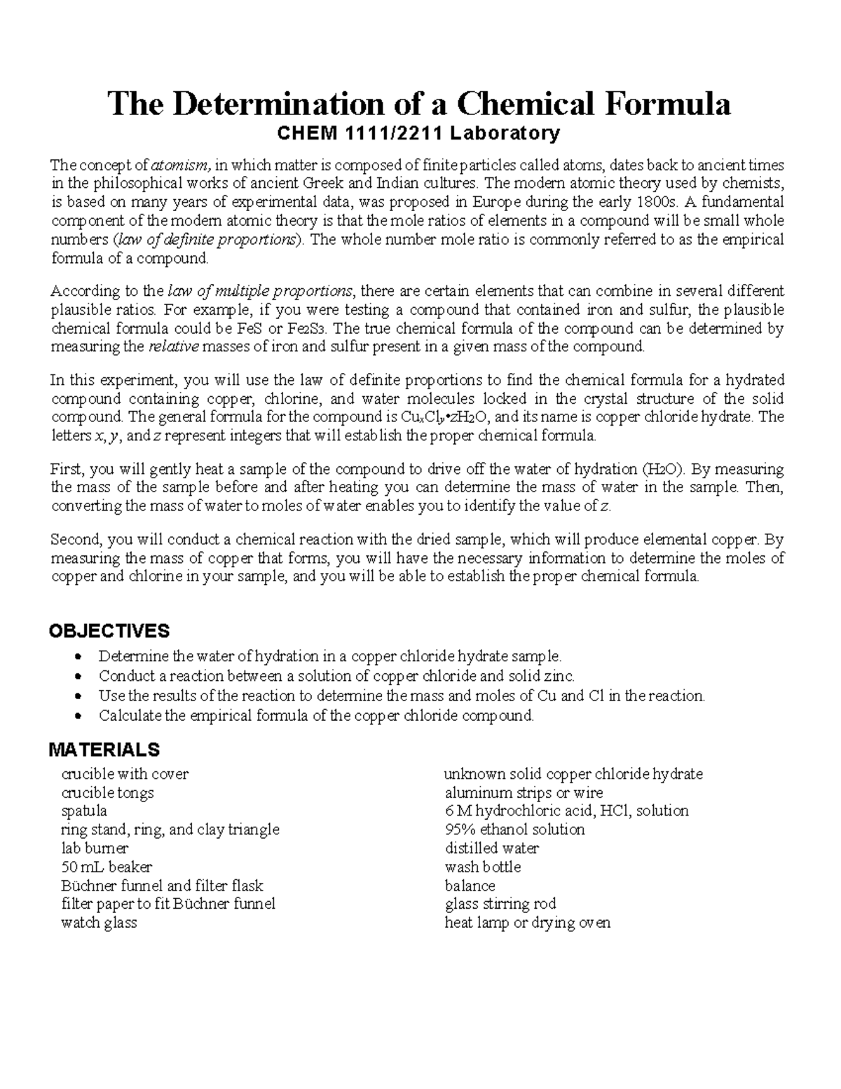 04 CHEM Lab: Determining the Chemical Formula of Copper Chloride ...