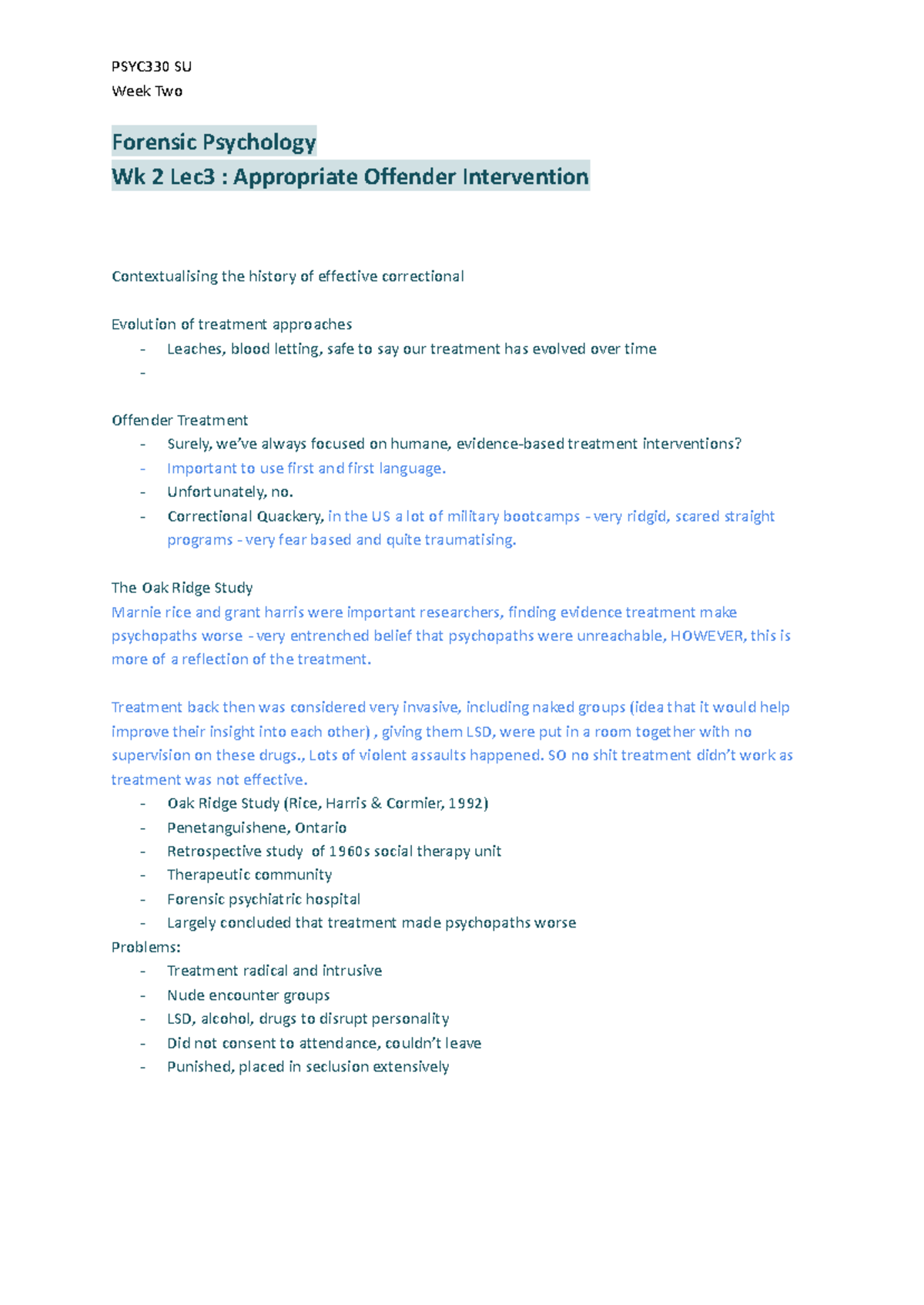 PSYC330 SU Week Two Lecture 3: Evolution of Forensic Psychology ...