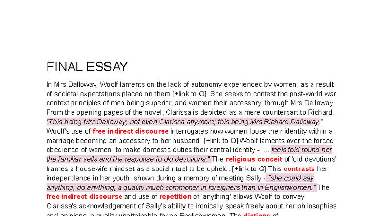 FINAL ESSAY: Gender Autonomy in Woolf's Mrs Dalloway & The Hours ...