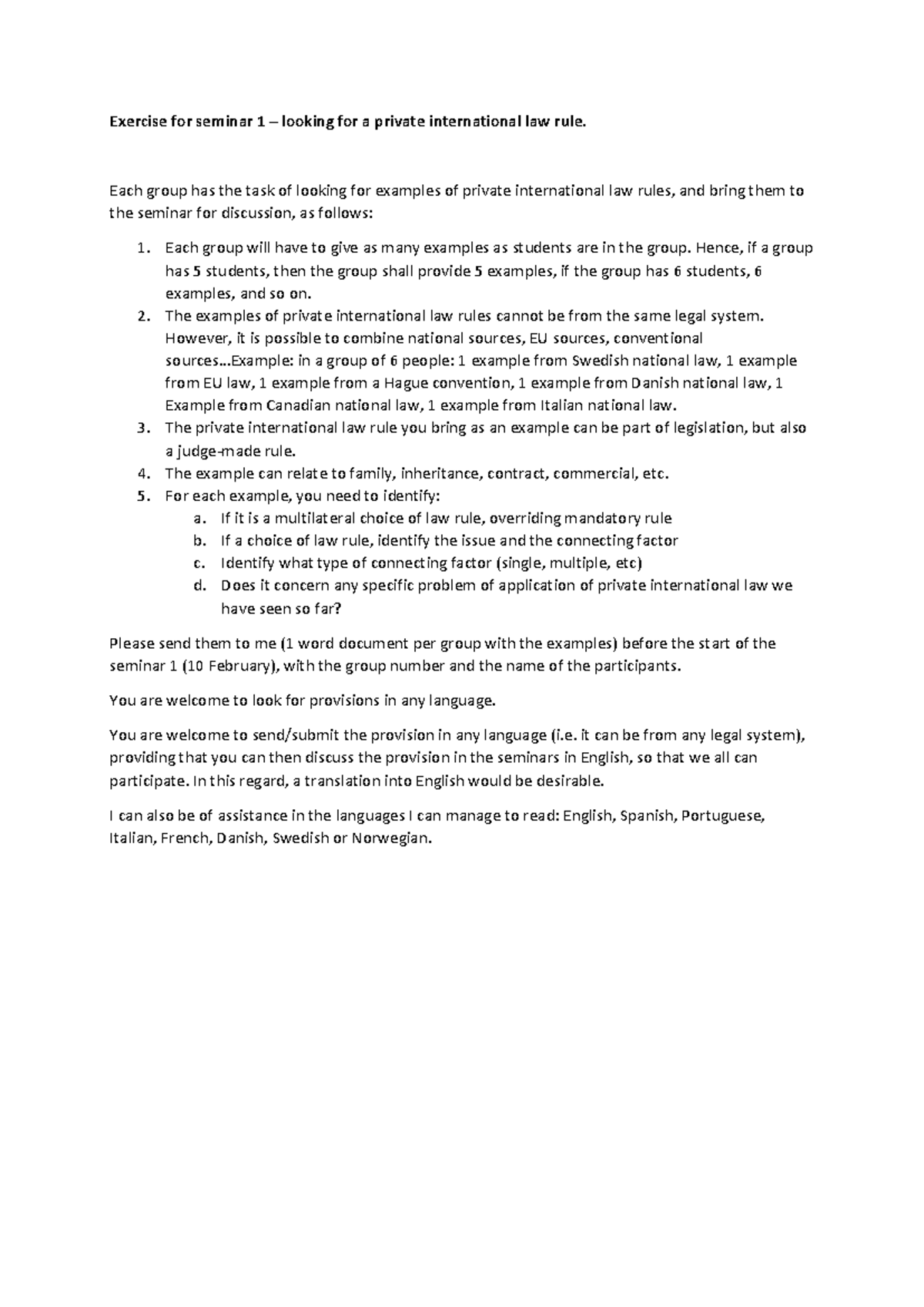 Private International Law Exercise for Seminar 1: Group Examples - Studocu
