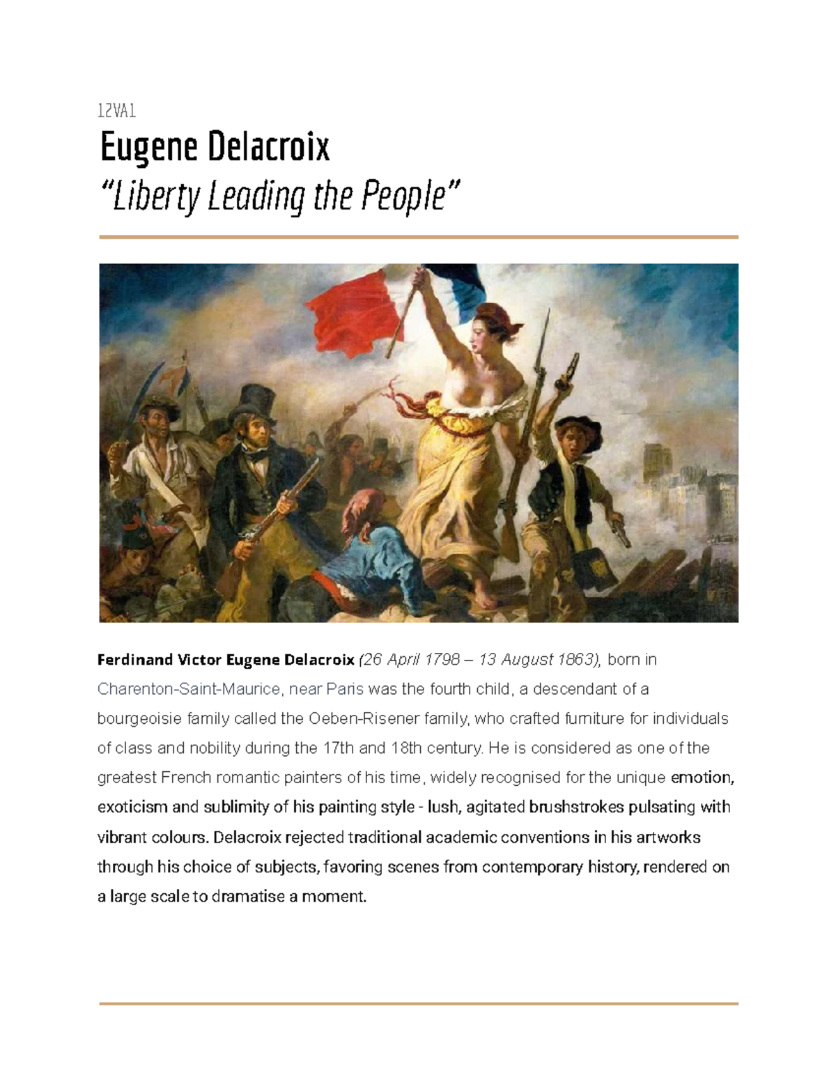 12VA1 Eugene Delacroix: Analysis of "Liberty Leading the People" - Studocu