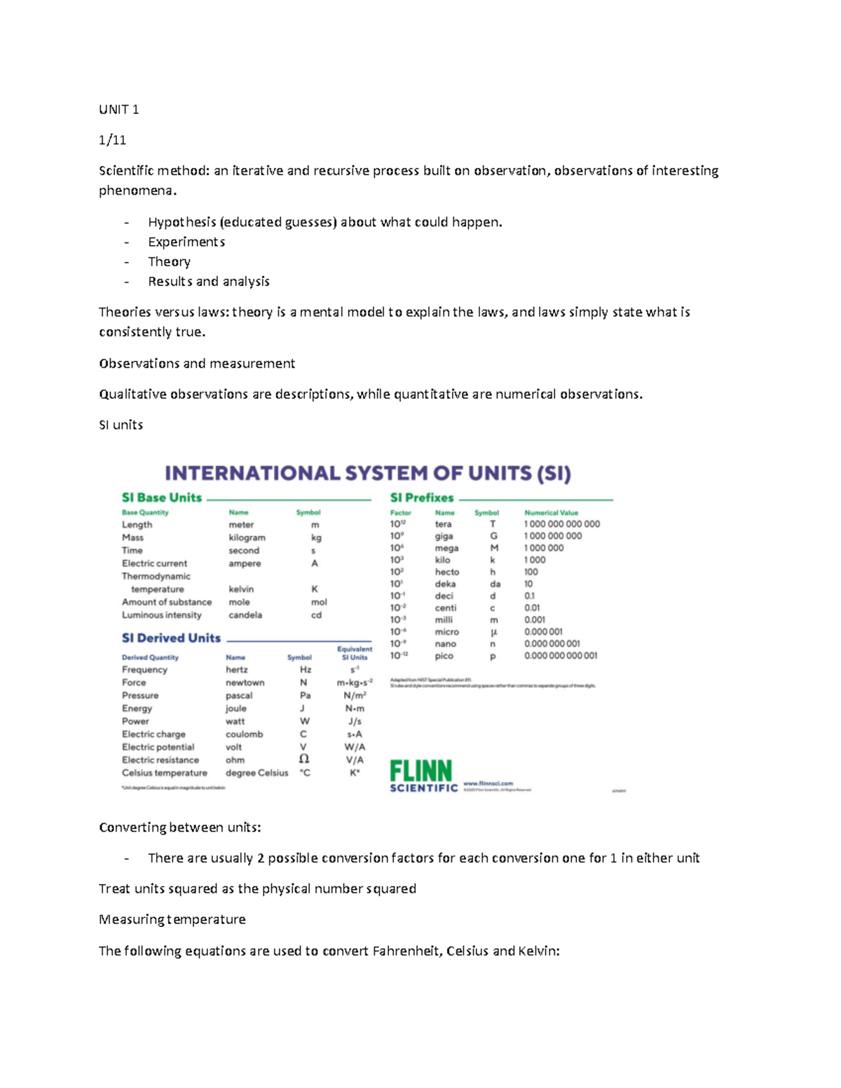CHEM 101: Unit 1 & 2 Notes on Scientific Method and Chemical Laws - Studocu