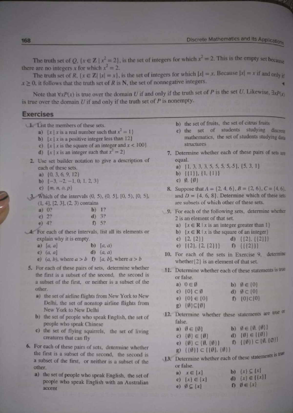 Discrete Mathematics (MATH 168) - Truth Sets and Relations Practice ...