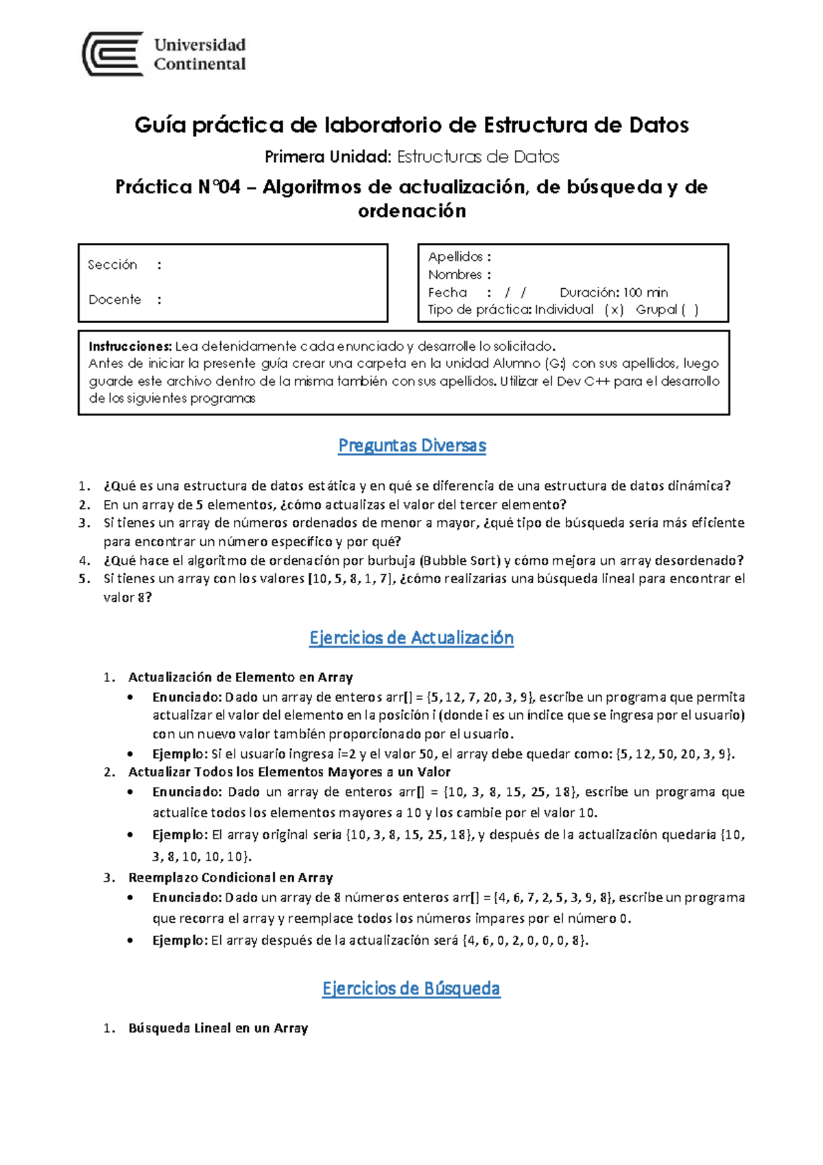 Guía Práctica de Laboratorio: Estructuras de Datos - Unidad 1 - Studocu
