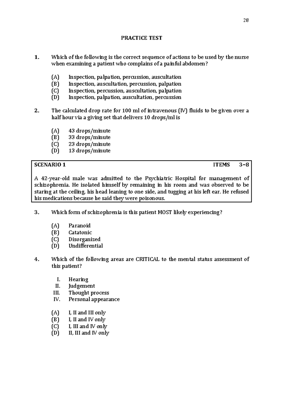 Nursing Practice Test 1: Scenarios and Key Concepts (RENR) - Studocu