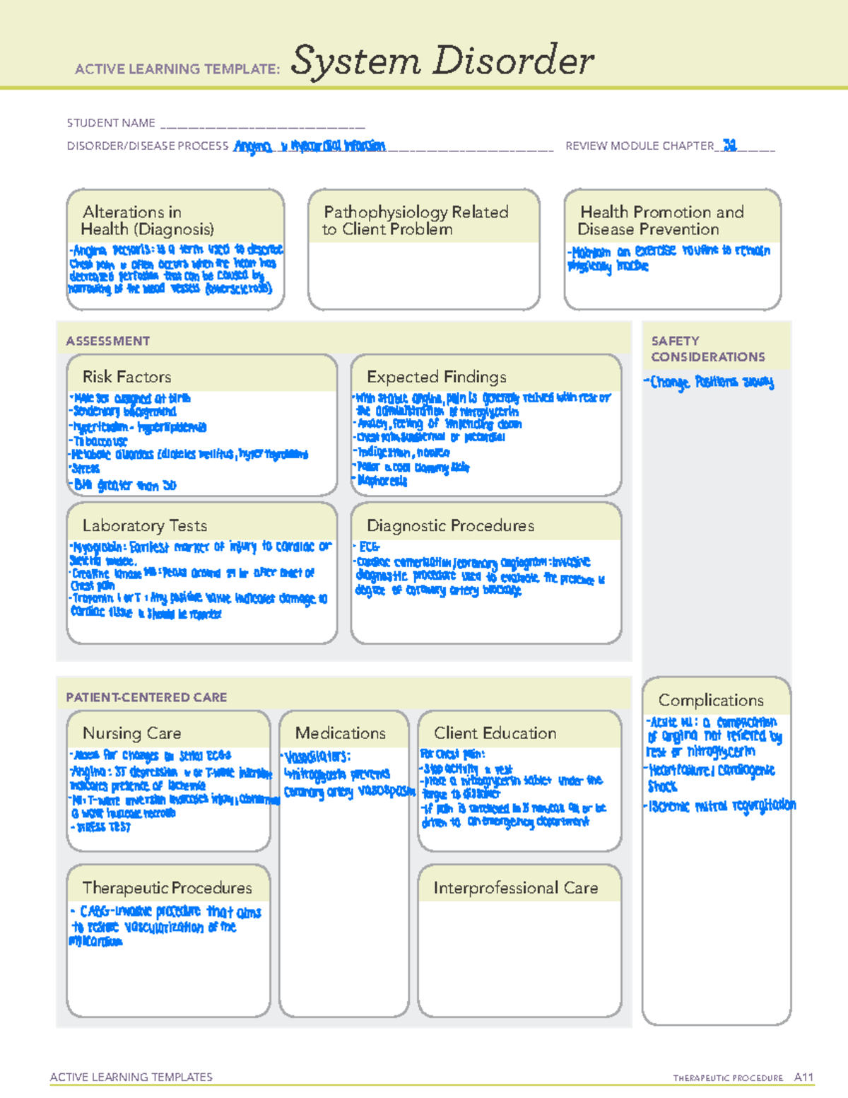 ATI template for the angina system disorder. - ACTIVE LEARNING ...