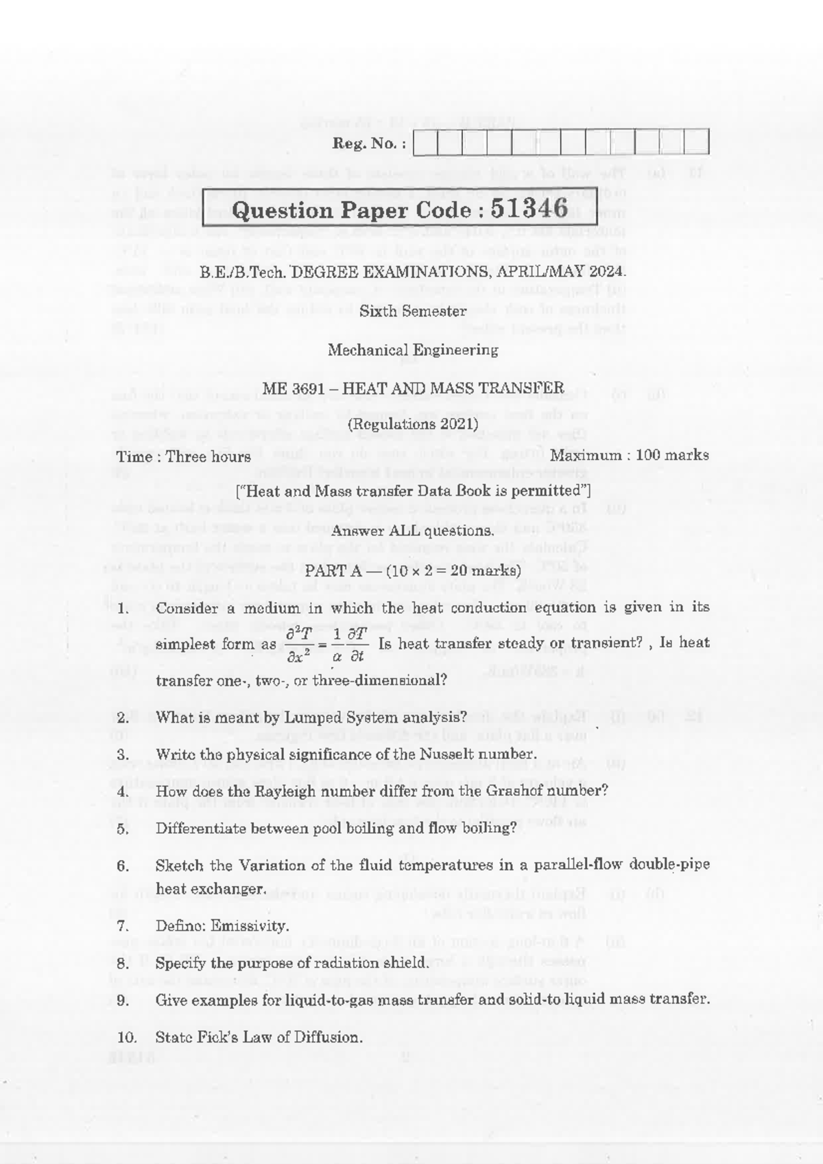 ME 3691 Final Exam Question Paper - Heat and Mass Transfer 2024 - Studocu