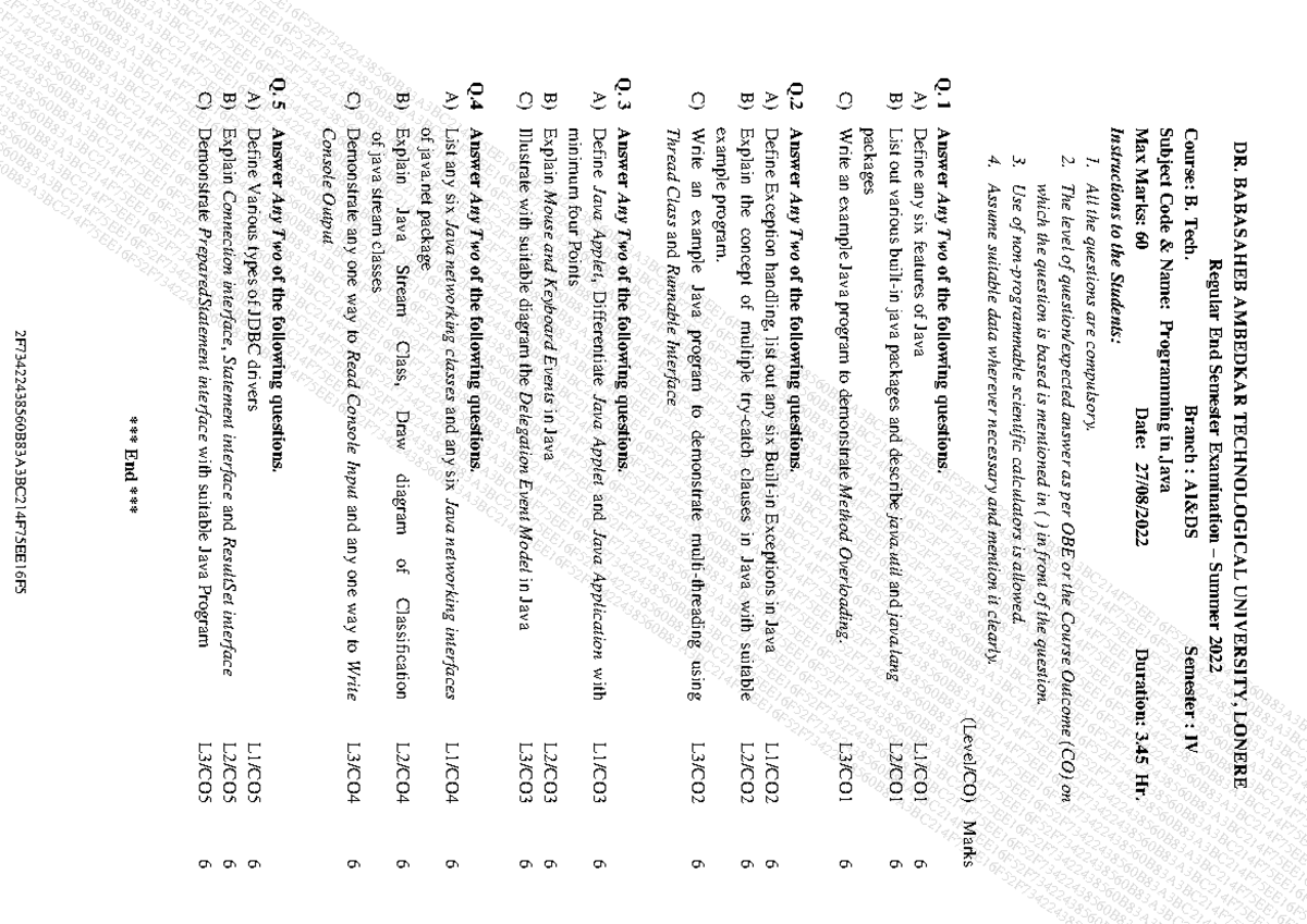 Programming in Java - B. Tech IV Sem PYQs (Summer 2022) - Studocu