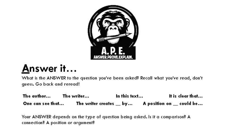 APE Response Method - Essay Writing Guide - Studocu