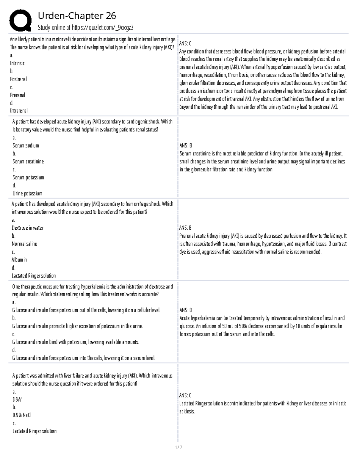 Chapter 26 - AKI Test Questions Practice for Nursing Students - Studocu