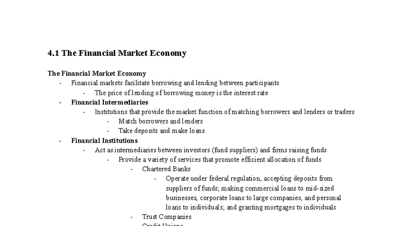Chapter 4 Notes: The Financial Market Economy and Investment Decisions ...