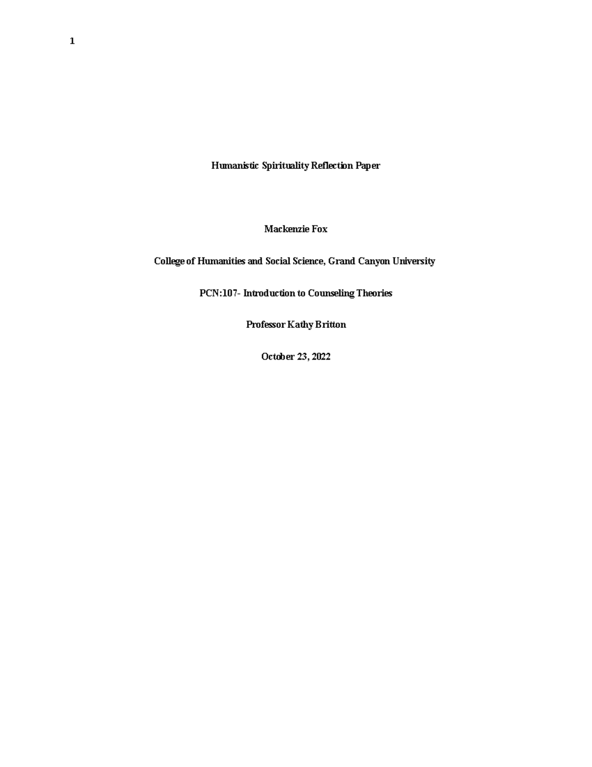 Humanistic Spirituality Reflection Paper - Humanistic Spirituality ...