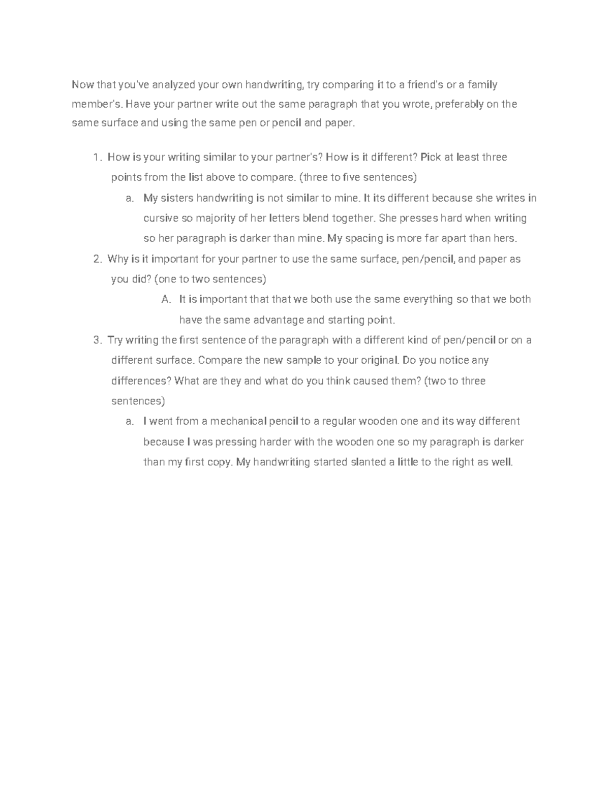 Unit 3 Activity FS2 - Handwriting Comparison Analysis - Studocu