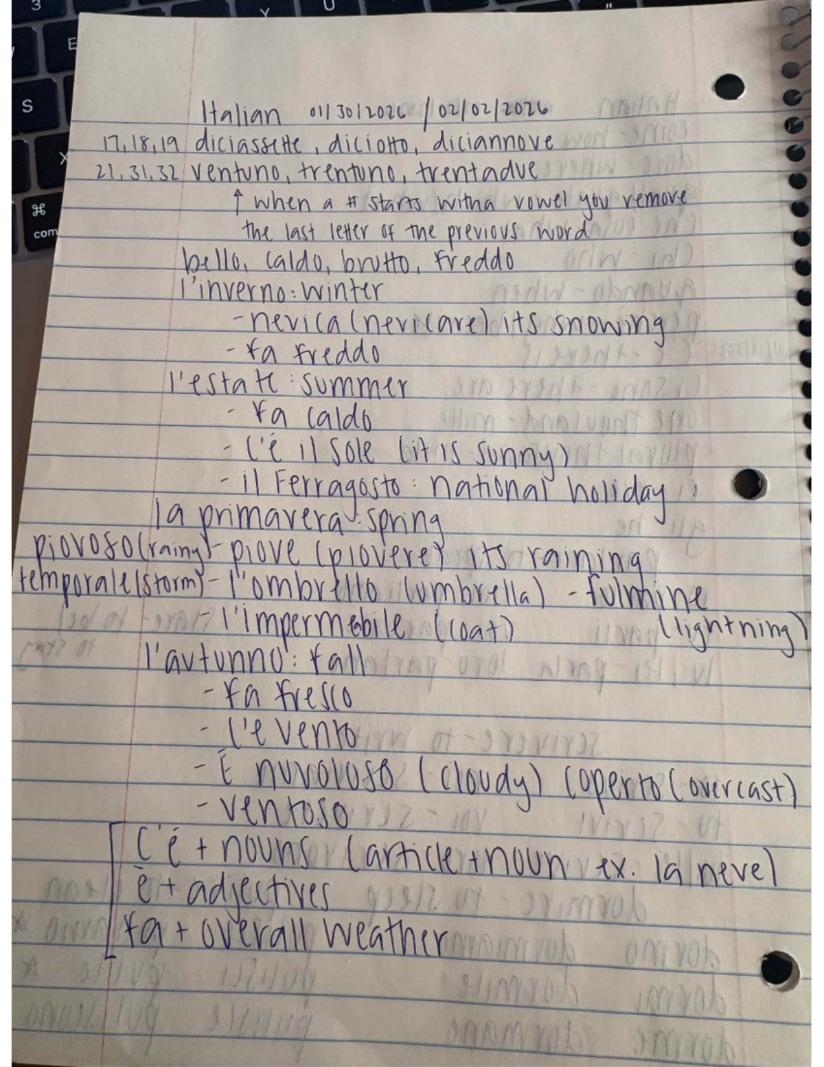 Italian Weather Vocabulary Notes - Studocu