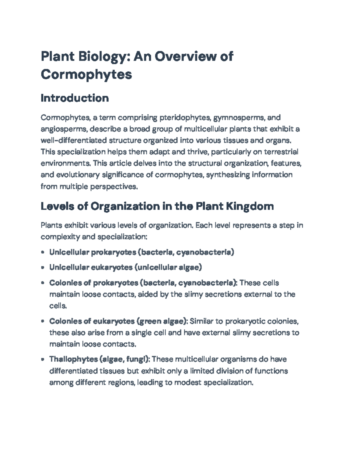 Cormophytes: Structure, Evolution, and Adaptations in Plant Biology ...