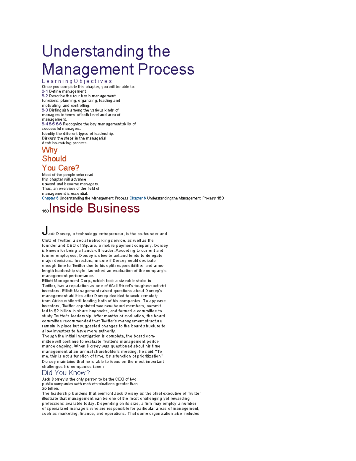 Chapter 6 Summary: Understanding the Management Process (BUS 101) - Studocu