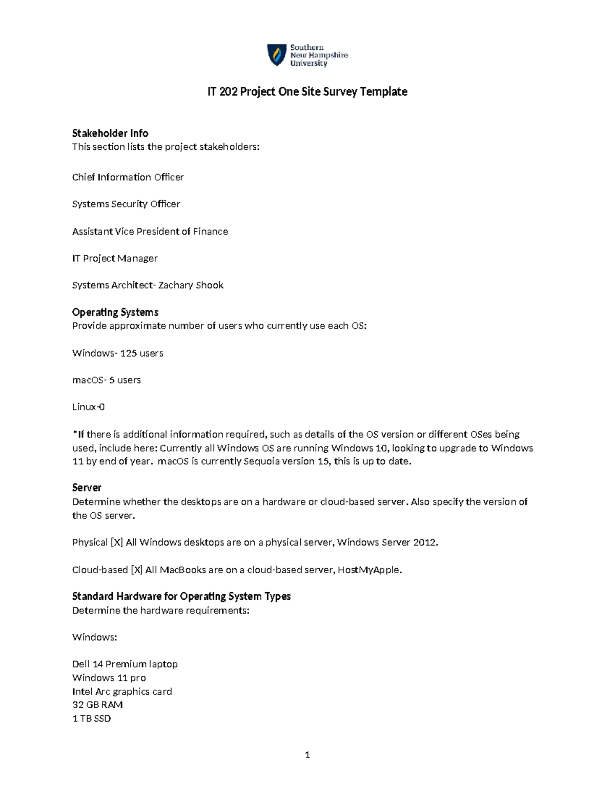 IT 202 Project One: Site Survey & Stakeholder Recommendations - Studocu