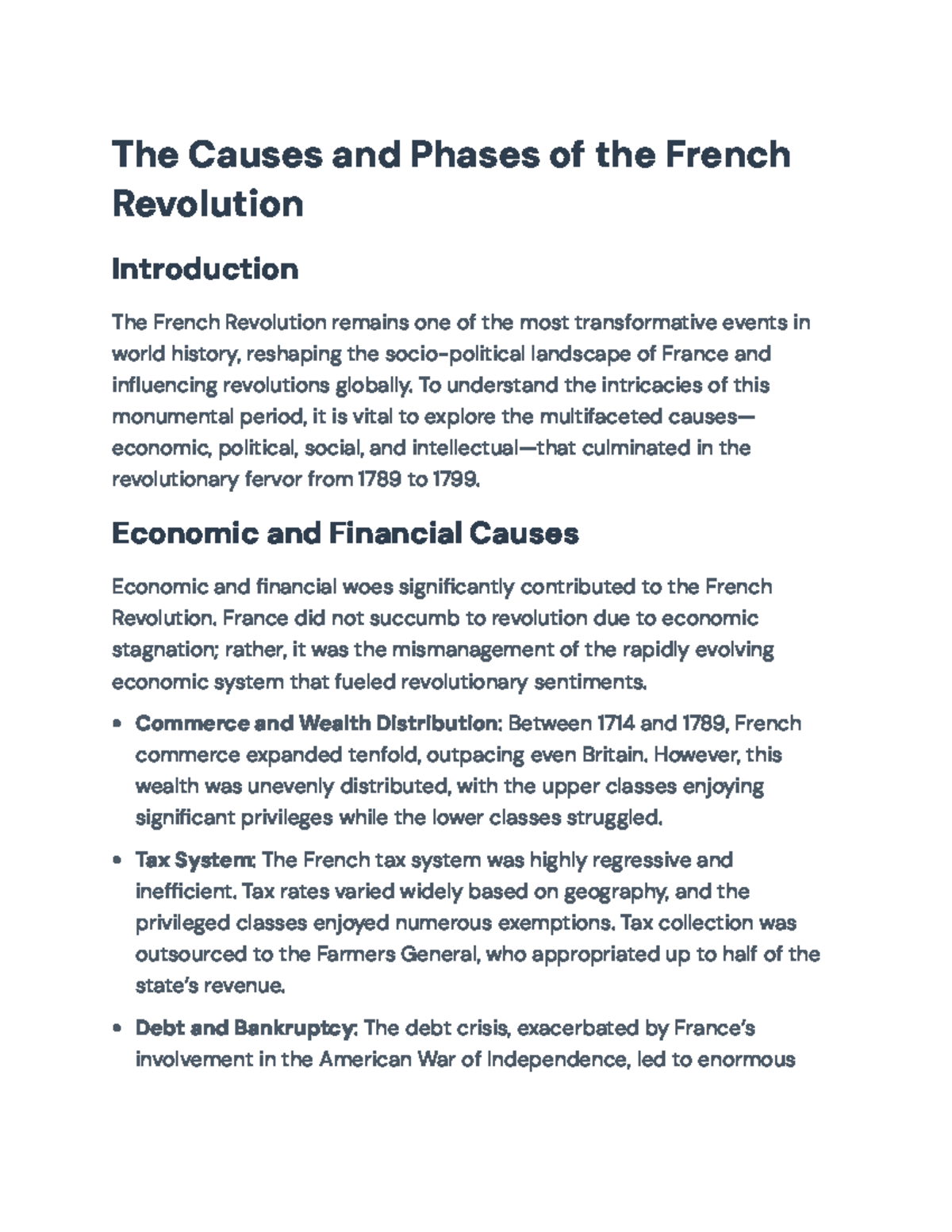 The Causes and Phases of the French Revolution (HIST301) - The Causes ...