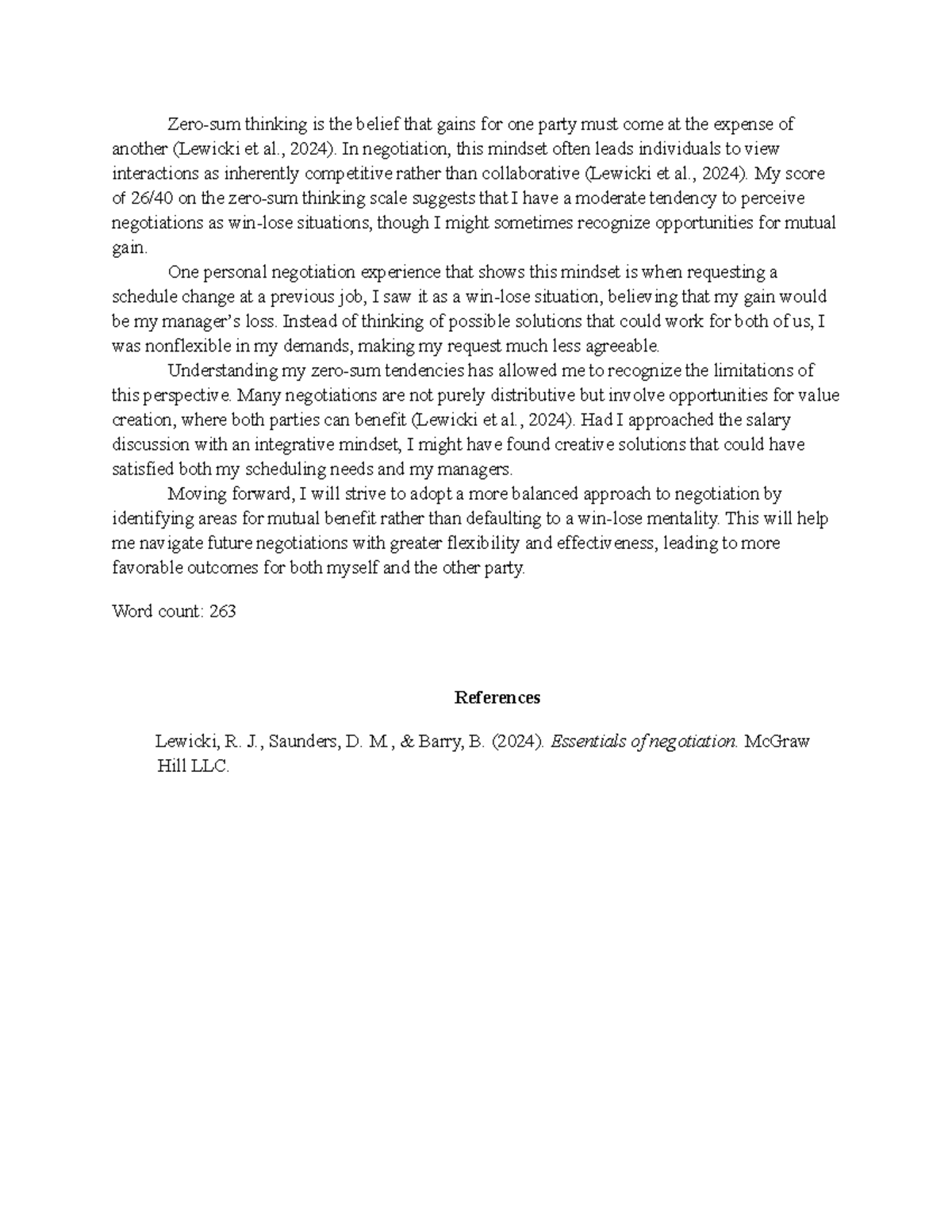 MGMT 3200 - Reflection on Competitive vs. Collaborative Negotiation ...