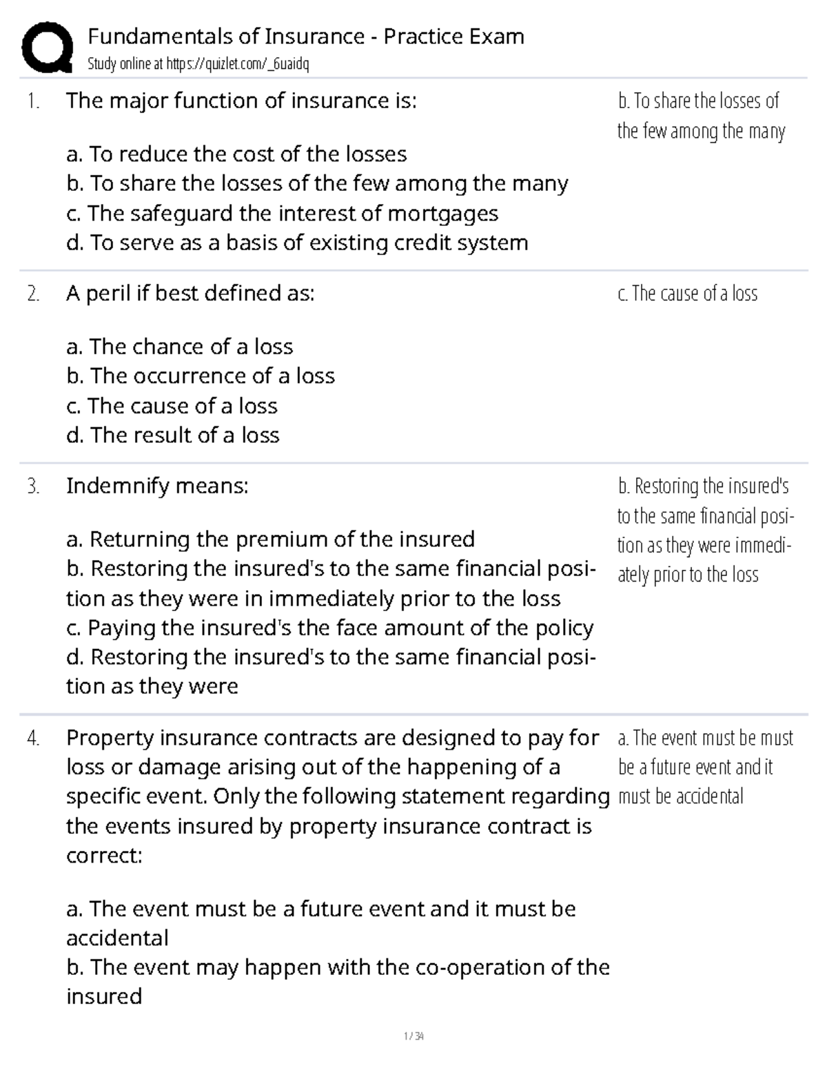 Fundamentals of Insurance Practice Exam Flashcards (IBC 1155) - Studocu