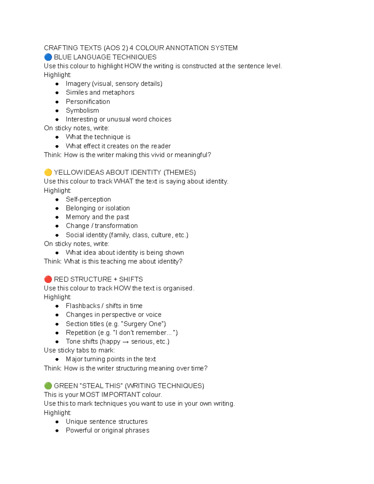 AOS 2 English Annotation Guide: 4 Colour System for Text Analysis - Studocu