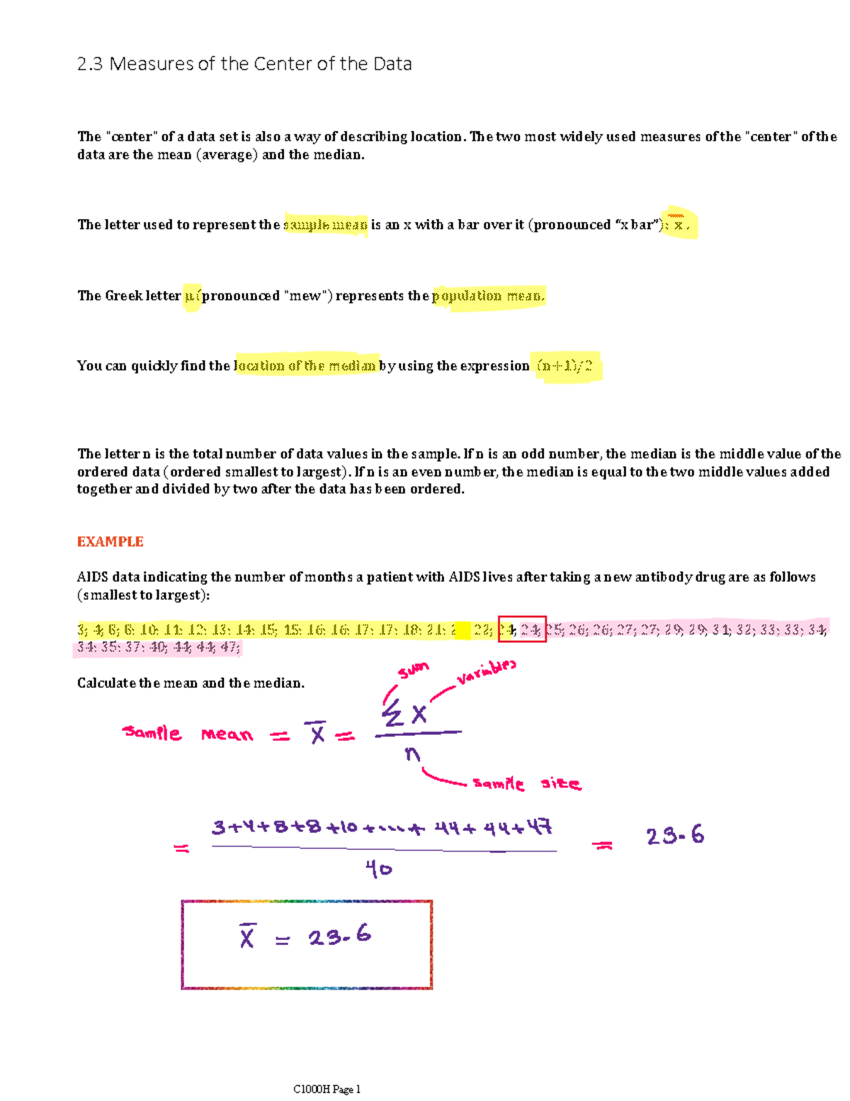 C1000H Measures of Center: Mean, Median, and Mode Explained - Studocu