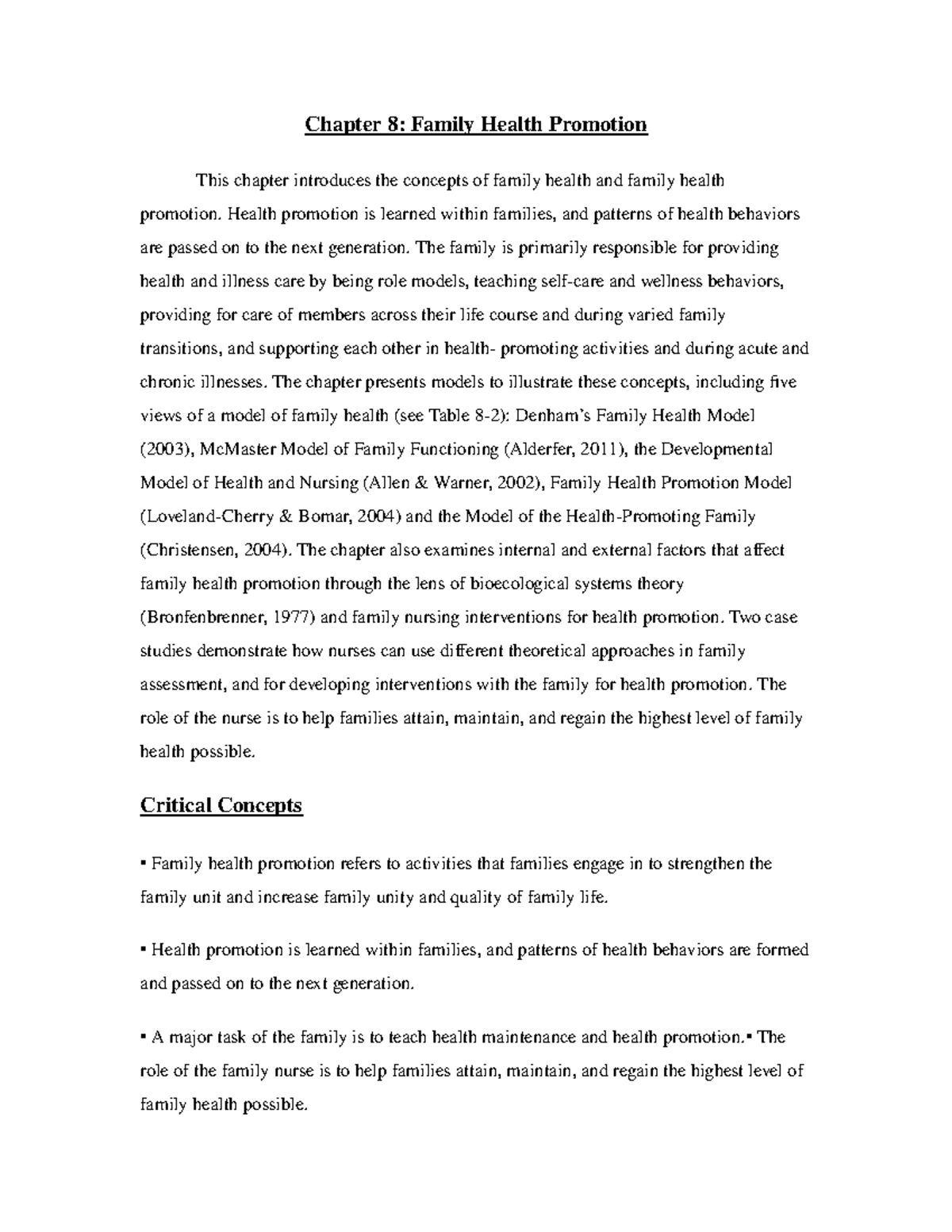 Chapter 8: Family Health Promotion - Chapter 8: Family Health Promotion ...