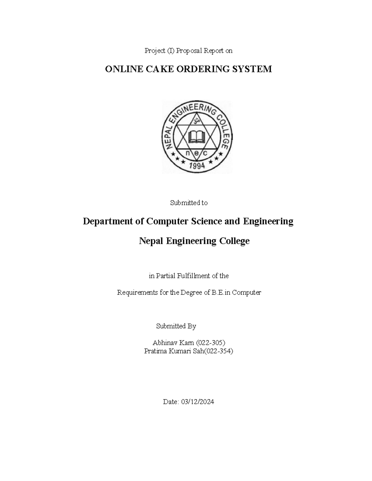 Proposal Report for Online Cake Ordering System (CSE Project I) - Studocu