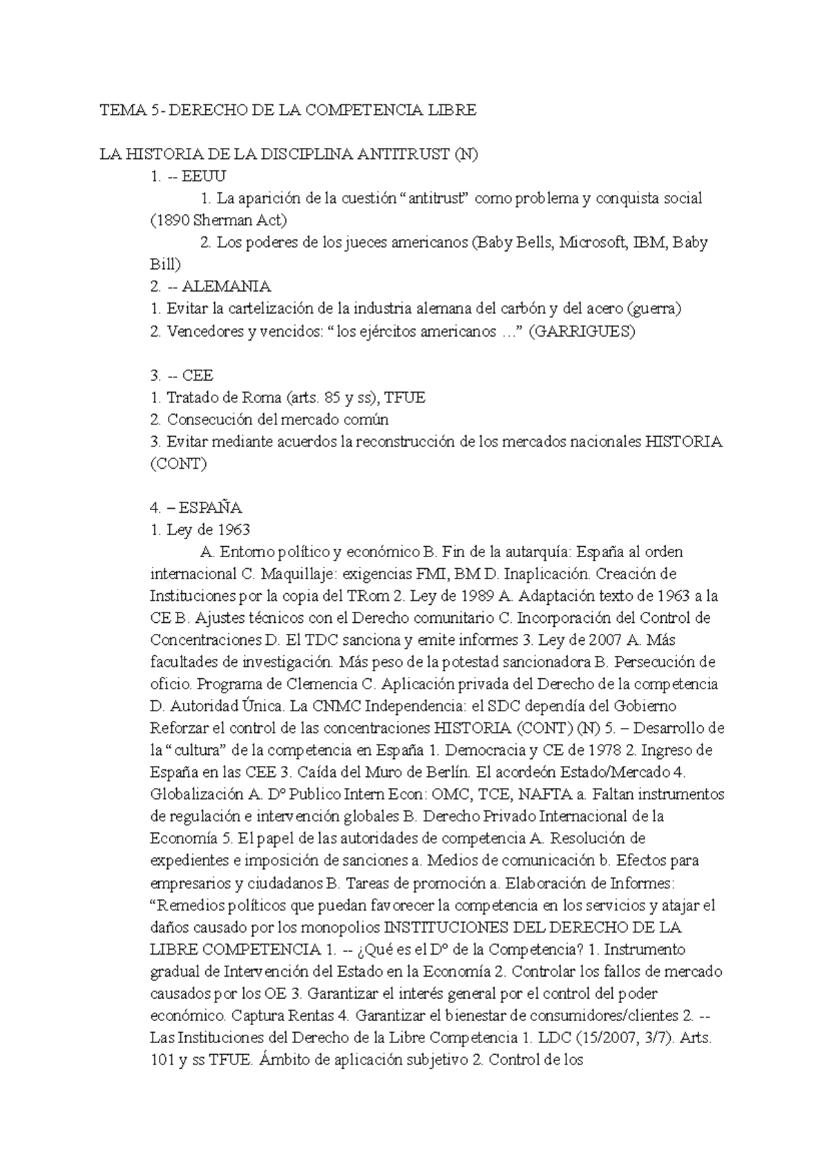 Apuntes de Derecho de la Competencia: Historia y Normativa (N) 1 - Studocu