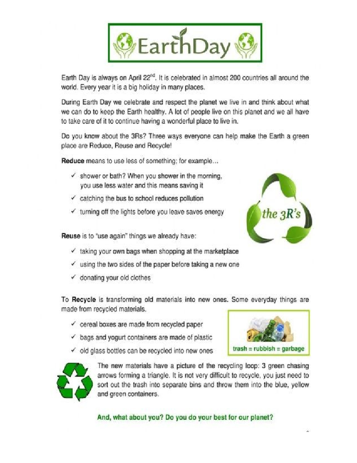 Ten Steps to Save the Planet: A Guide to Earth Day Practices - Studocu