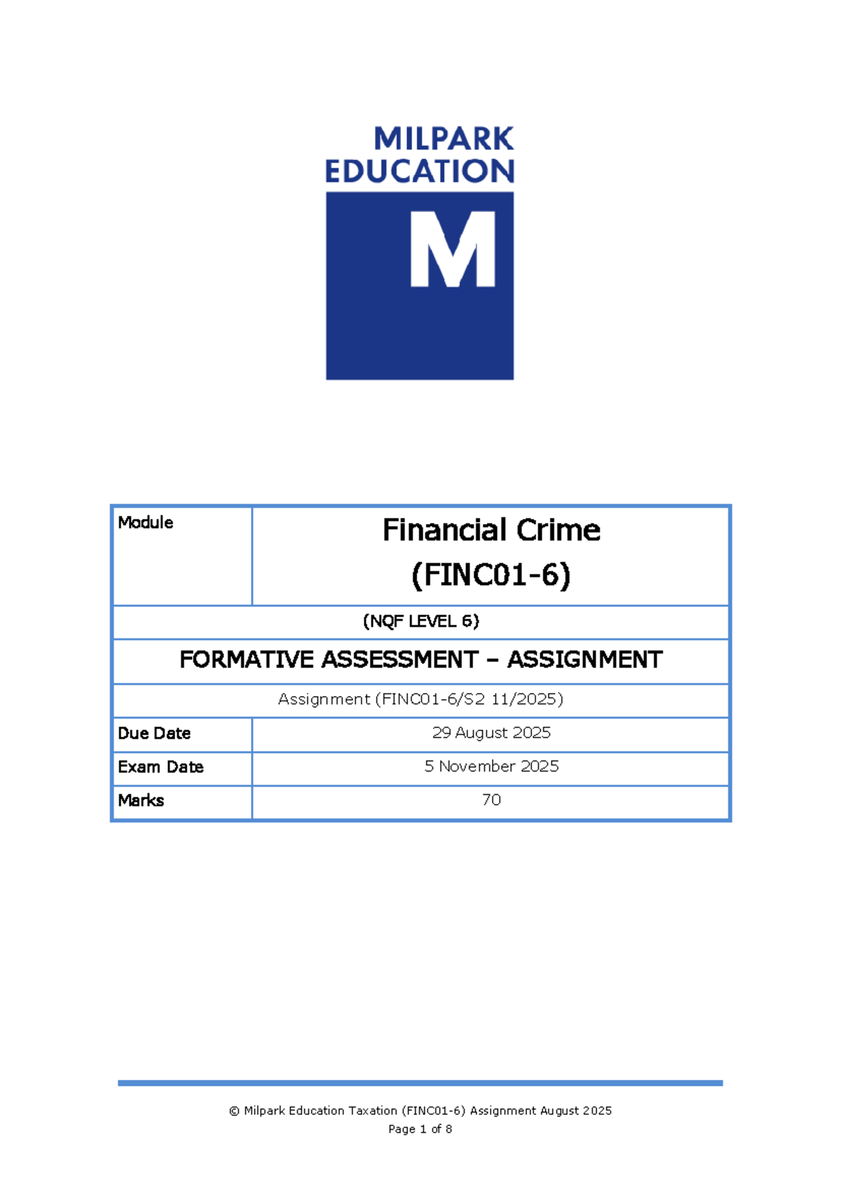 Financial Crime Framework Analysis (FINC01-6) Formative Assessment 2025 ...