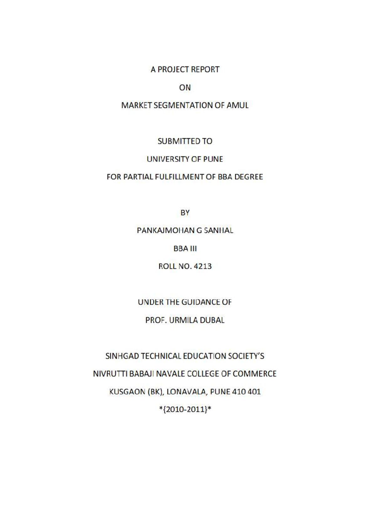 Market Segmentation Analysis of Amul: Project 1 - MBA - Studocu