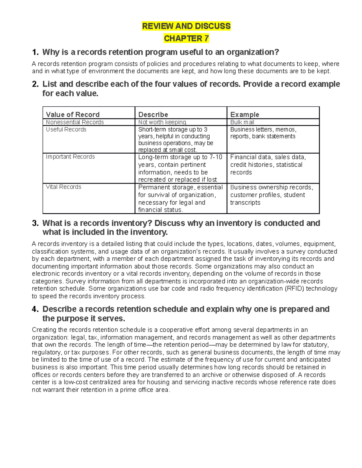 OAD138 Chapter 7 Review and Discuss - REVIEW AND DISCUSS CHAPTER 7 1 ...