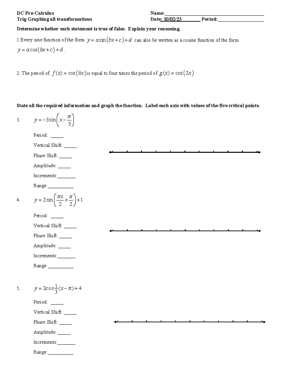 Trig Graphing & Phase Shift: HW 3+ Practicals & Assessments - Studocu