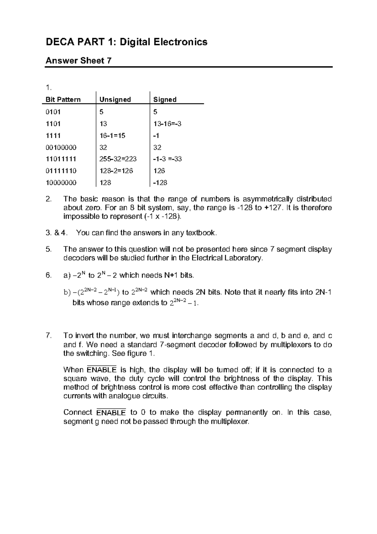 Solution 7 - Digital Electronics and Computer Architecture assignments - DECA PART 1: Digital ...