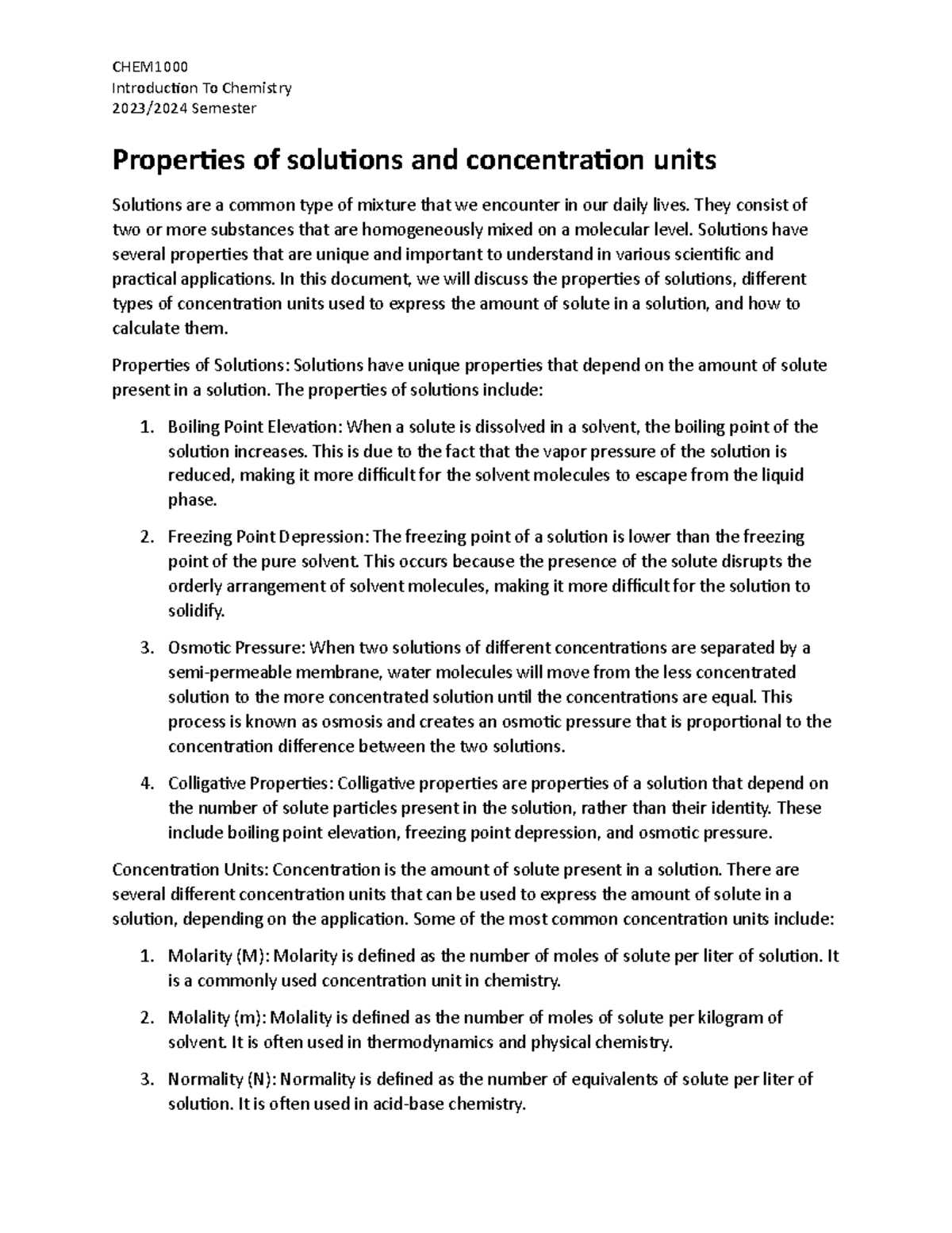 Properties of solutions and concentration units - CHEM Introduction To ...