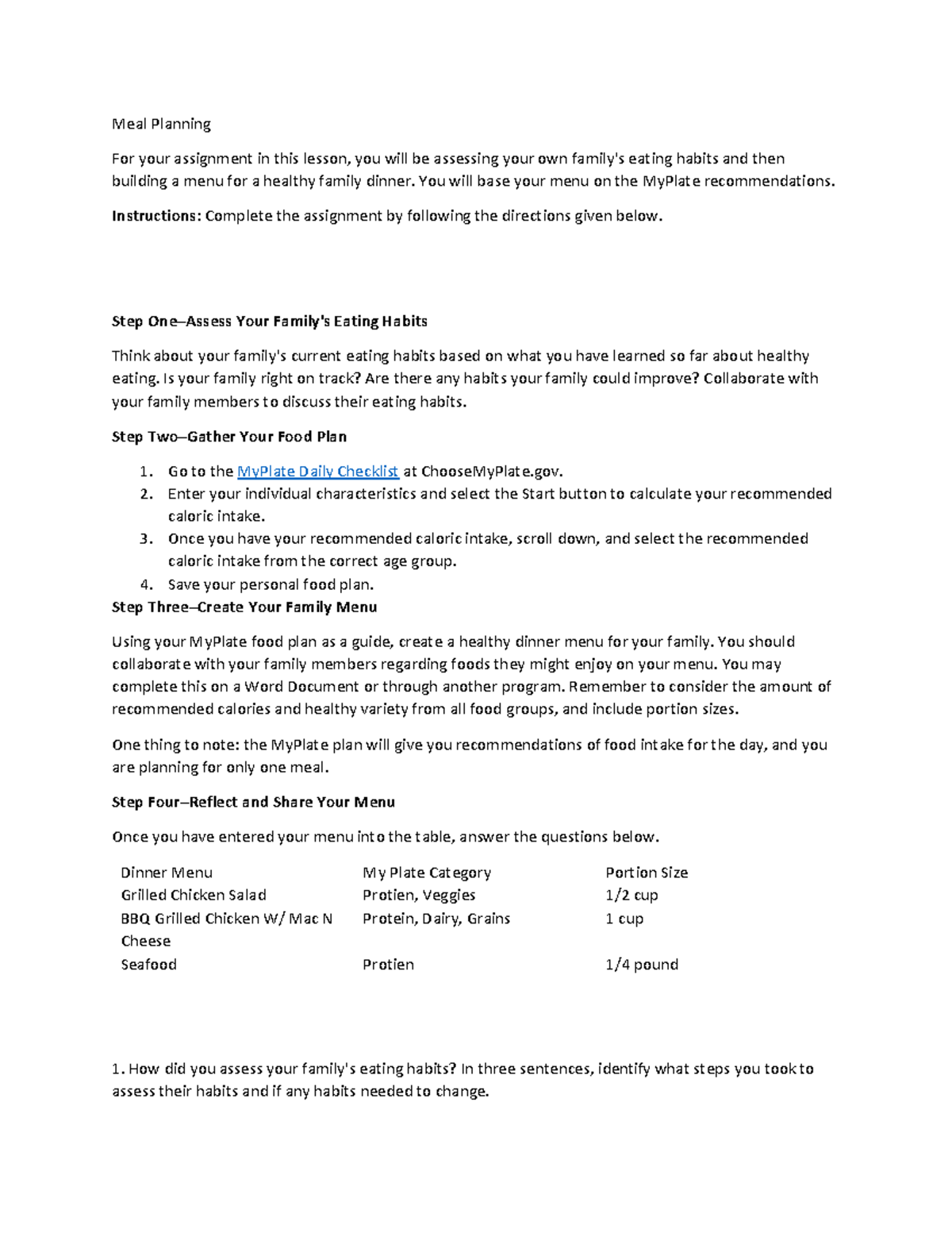 4.03 Meal Planning Assignment: Creating a Healthy Family Menu - Studocu