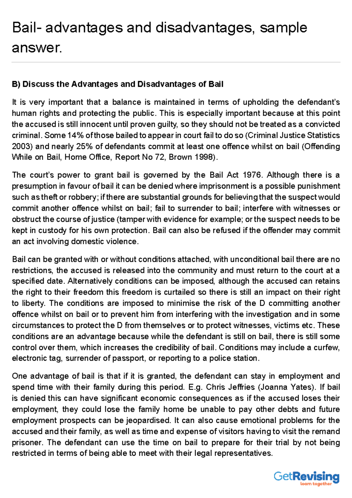 Bail: Pros and Cons Analysis with Supporting Examples and Reforms - Studocu