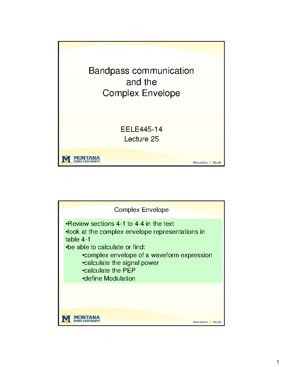 Complex Envelope and Bandpass Communication Lecture EELE44514 L25-27 ...