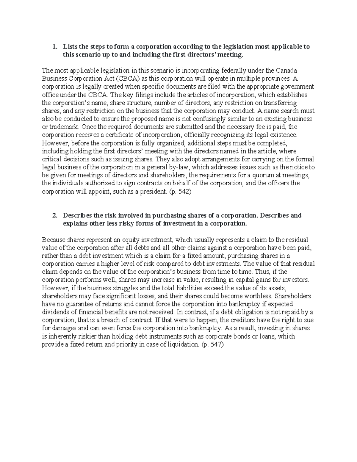 LGST369 Assignment 4: Steps to Form a Corporation & Investment Risks ...
