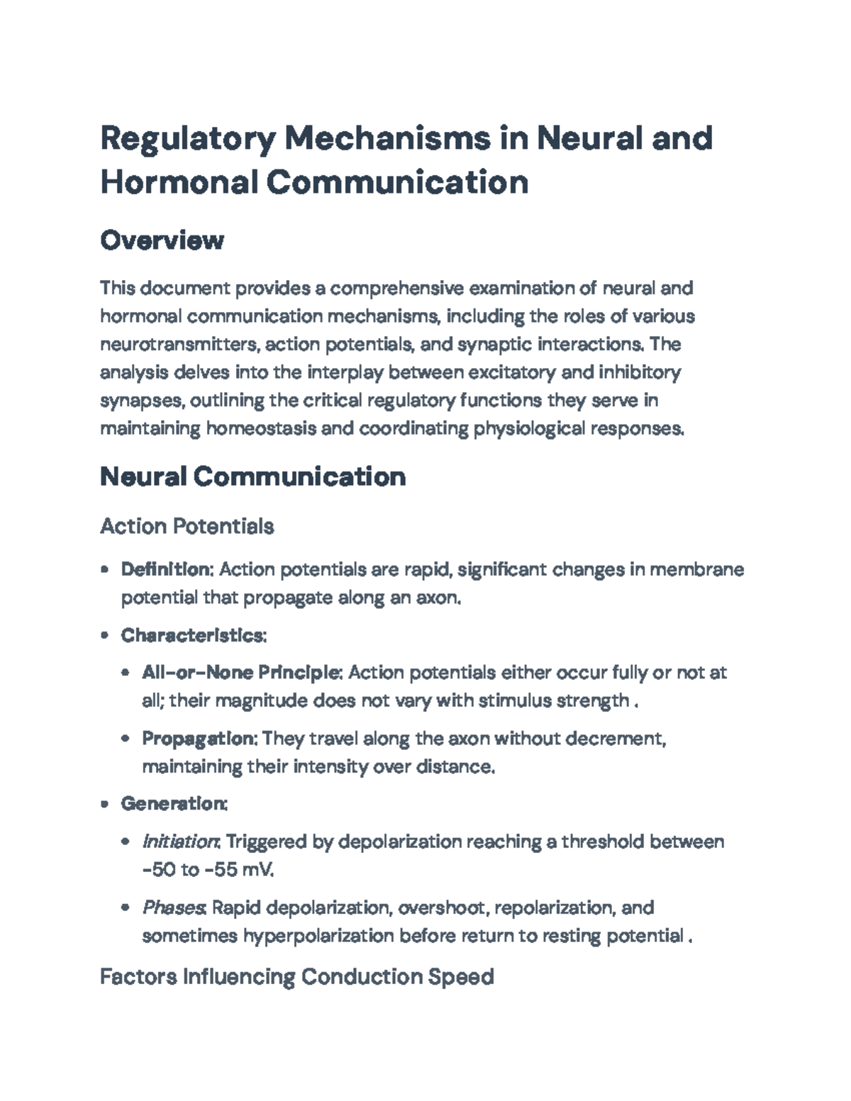 Regulatory Mechanisms in Neural & Hormonal Communication - Overview ...