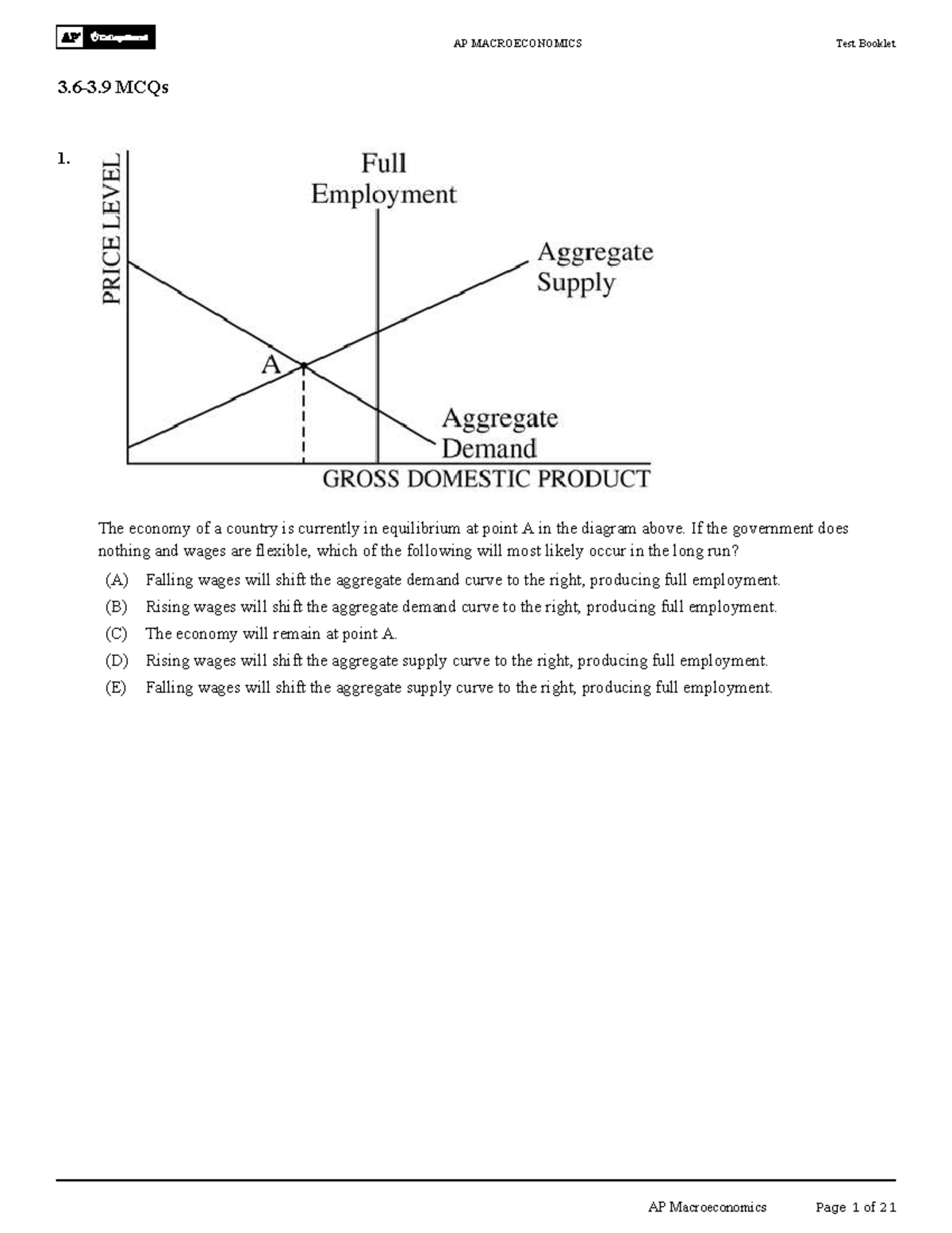 AP Macroeconomics Unit 3 MCQs Test Booklet - Studocu