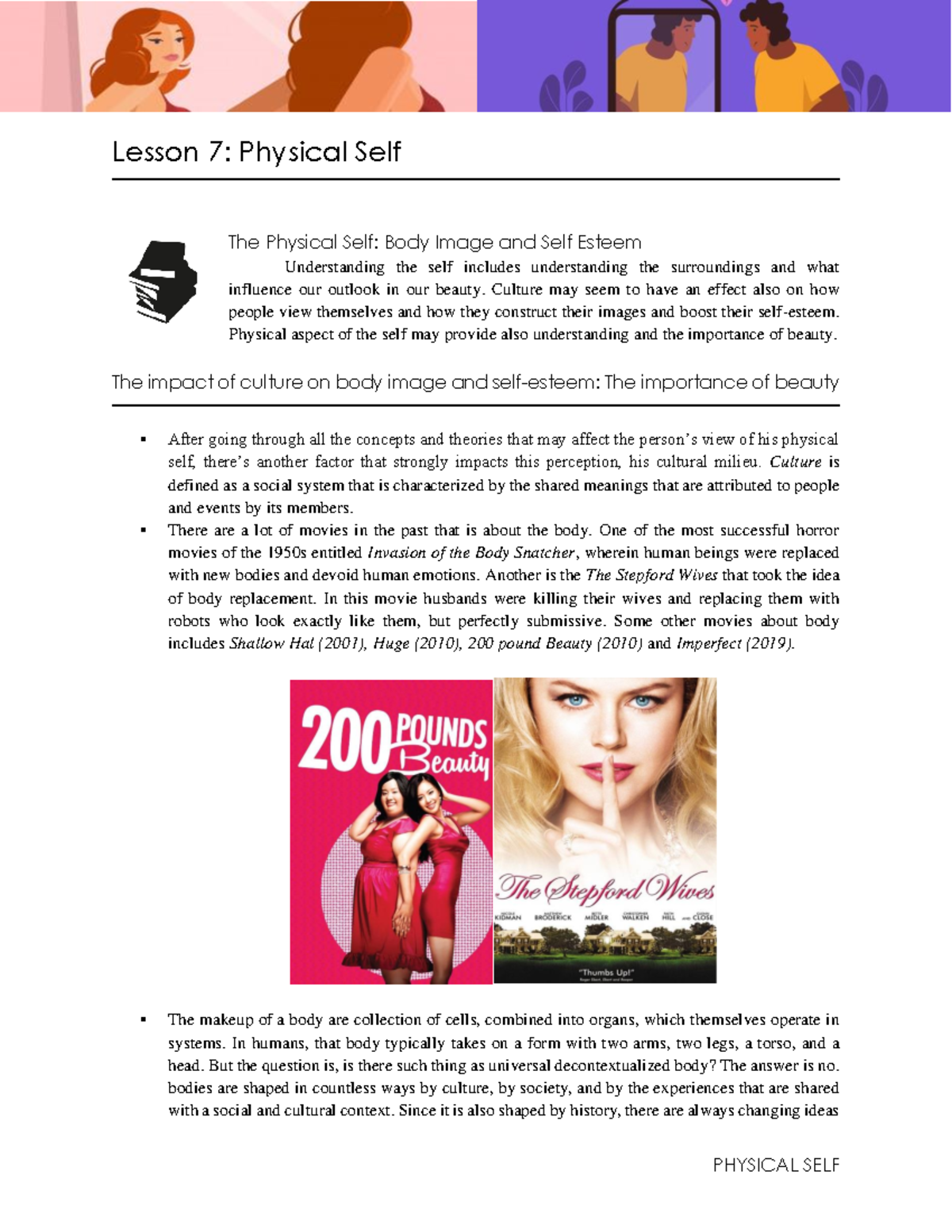 Lesson 7: The Physical Self and the Importance of Beauty - Studocu