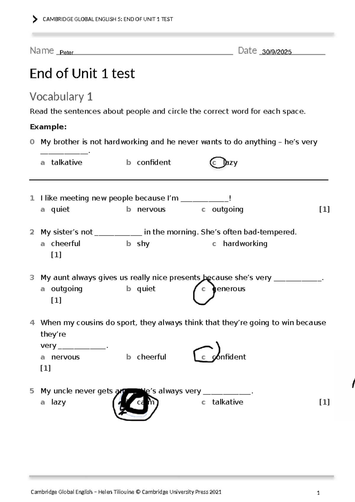 CAMBRIDGE GLOBAL ENGLISH 5: END OF UNIT 1 TEST Review - Studocu