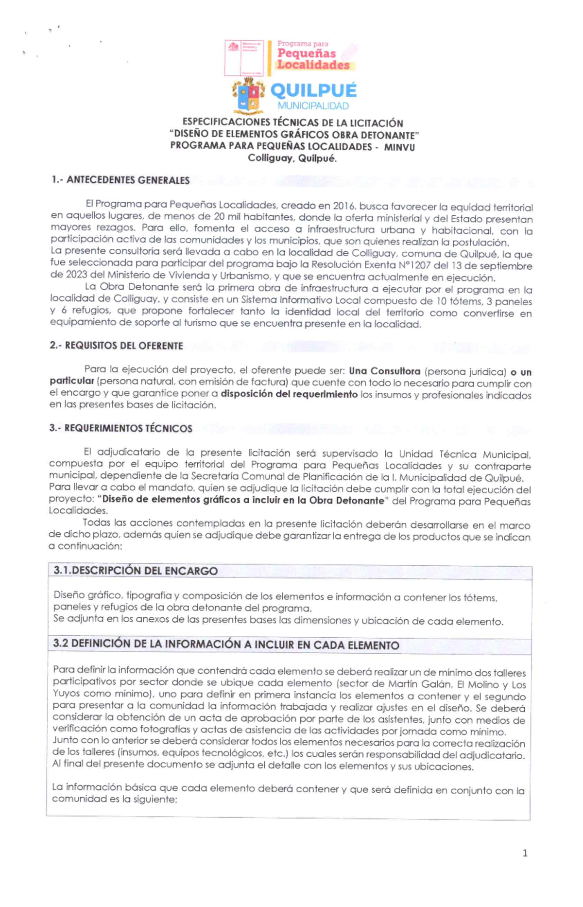 Especificaciones Técnicas para Licitación de Elementos Gráficos ...
