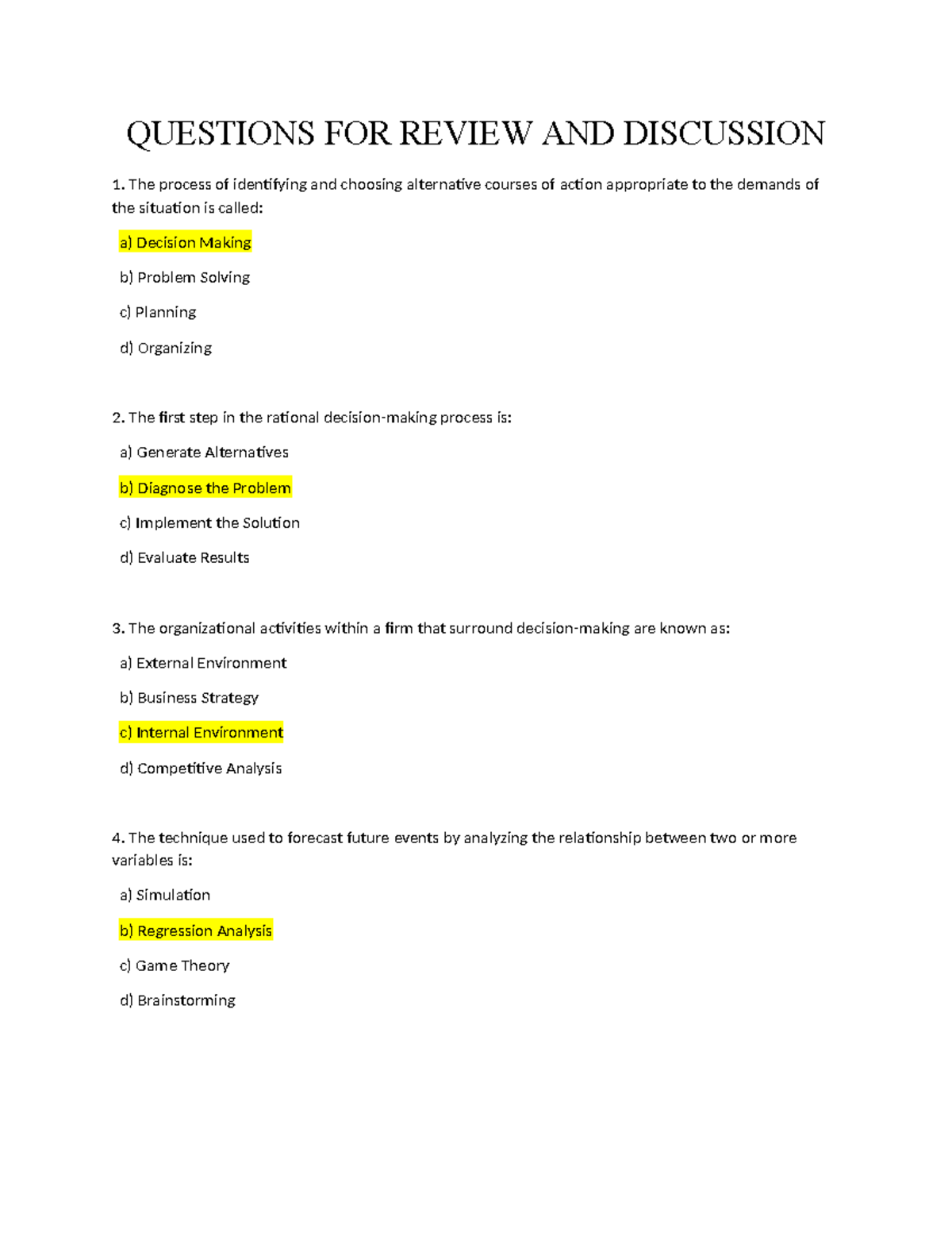 Decision- Making- Questionnaire - QUESTIONS FOR REVIEW AND DISCUSSION ...
