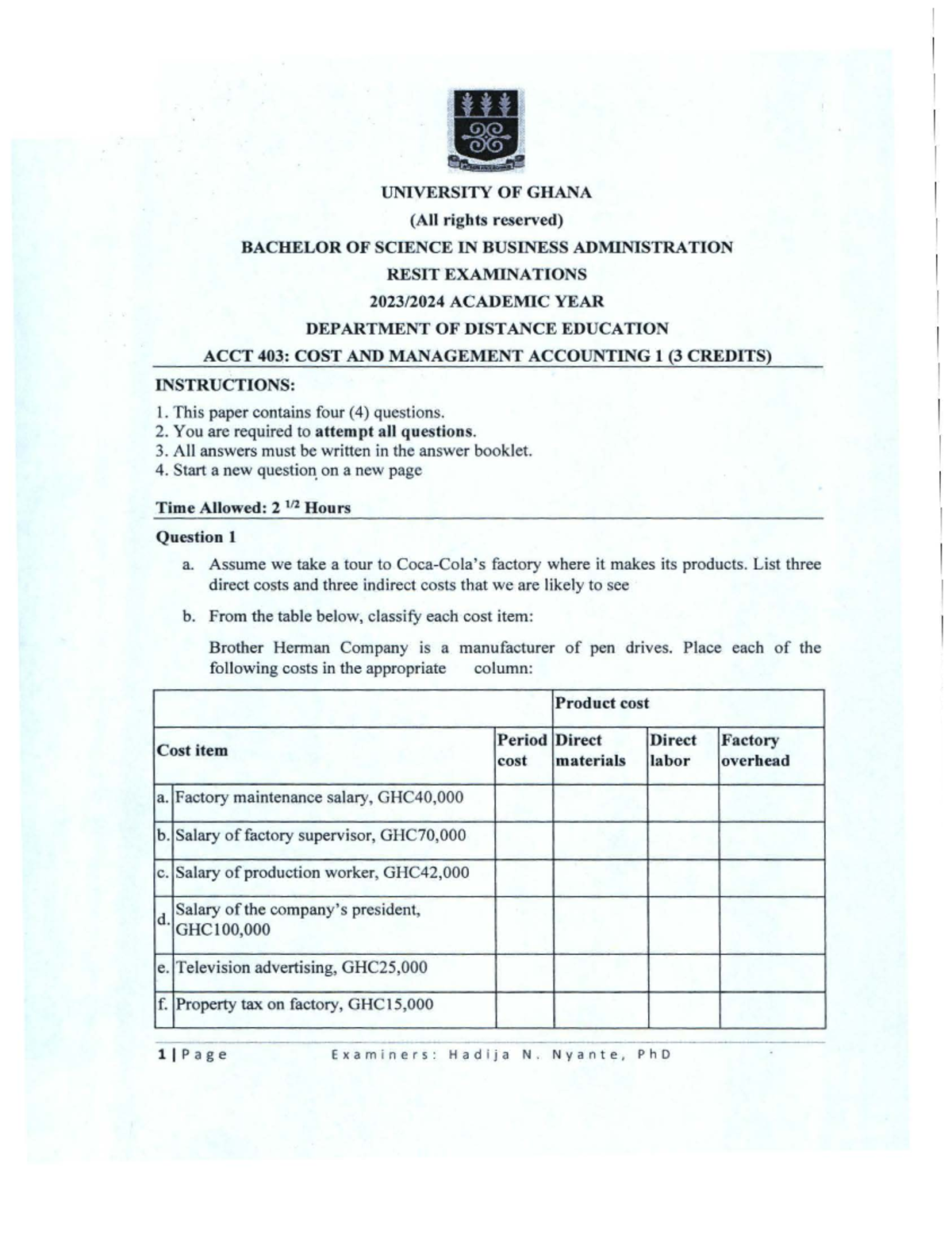 ACCT 403: Cost and Management Accounting Resit Exam Notes - Studocu